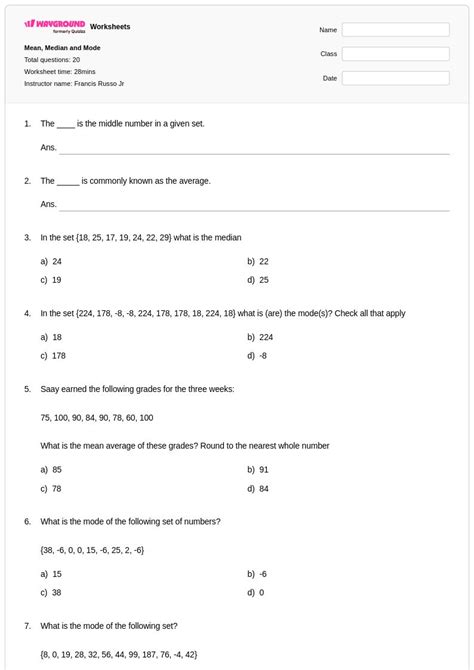 50 Mean Median And Mode Worksheets For Grade 6 On Wayground Free