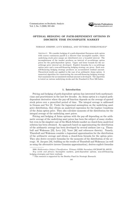 Pdf Optimal Hedging Of Path Dependent Options In Discrete Time