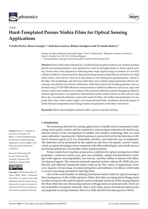 Pdf Hard Templated Porous Niobia Films For Optical Sensing Applications