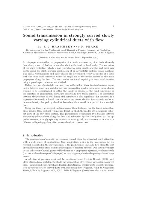 Pdf Sound Transmission In Strongly Curved Slowly Varying Cylindrical Ducts With Flow