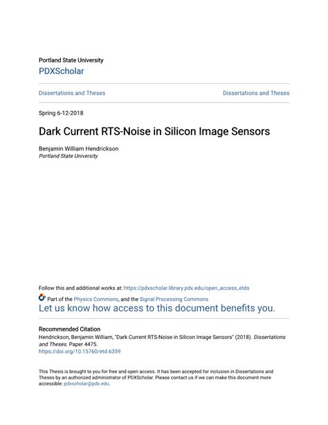 Dark Current Rts Noise In Silicon Image Sensors Docslib