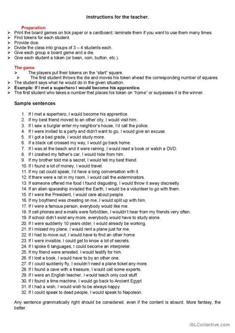 Board Game Conditional Grammar Practice Board Games School Activities