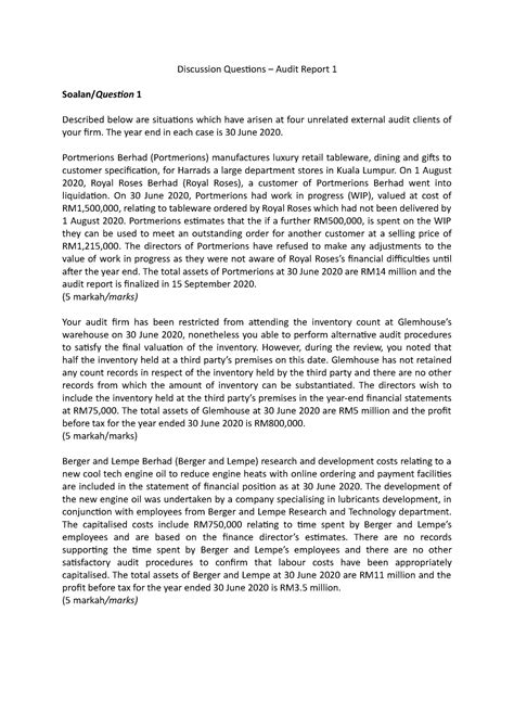 Discussion Questions Of Tutorial Audit Report 1 Principios De