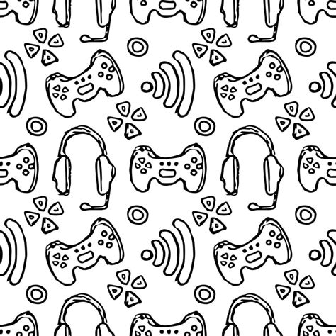 Seamless Gaming Pattern Doodle Background With Gaming Icons 22878894