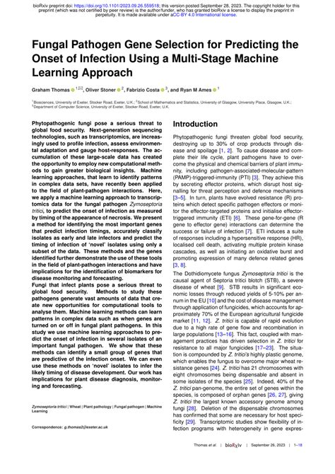 Pdf Fungal Pathogen Gene Selection For Predicting The Onset Of