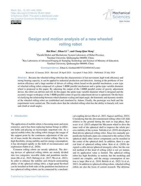 Pdf Design And Motion Analysis Of A New Wheeled Rolling Robot