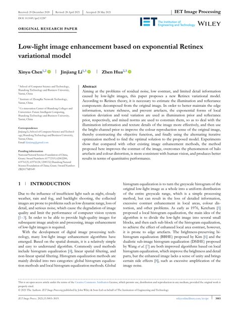 Pdf Low‐light Image Enhancement Based On Exponential Retinex Variational Model