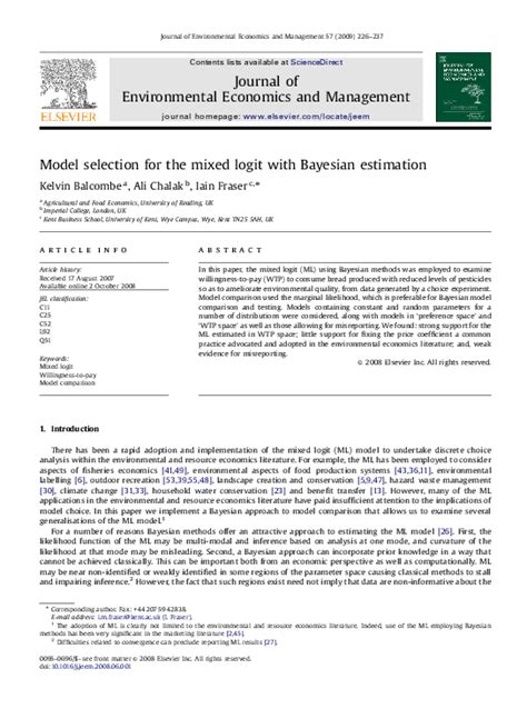 Pdf Model Selection For The Mixed Logit With Bayesian Estimation