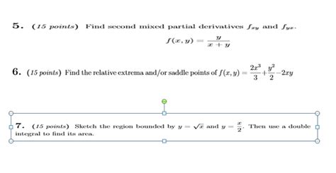 Find Second Mixed Partial Derivatives Fxy And Fyx Chegg Com