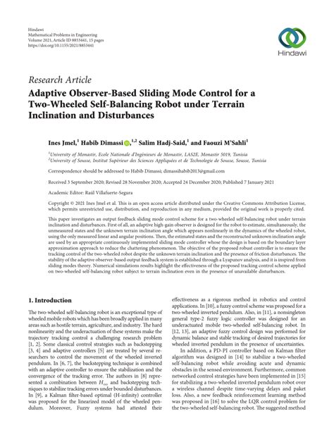 PDF Adaptive Observer Based Sliding Mode Control For A Two Wheeled Self Balancing Robot Under