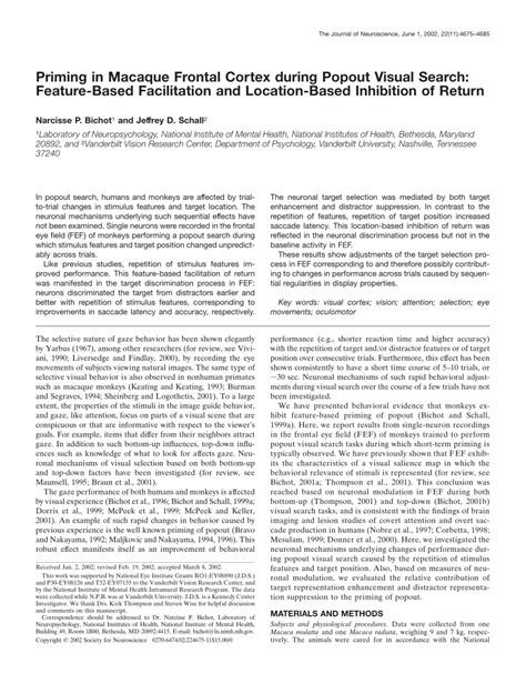 Pdf Priming In Macaque Frontal Cortex During Popout Visual Search
