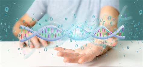 Man Holding A D Rendering Data Coded Dna With Binary File Around Stock Image Image Of Code