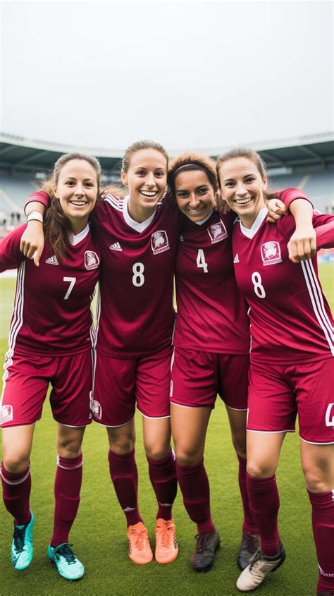 A Group Of Women Wearing Red Soccer Uniforms With The Number 8 On Them Premium Ai Generated Image