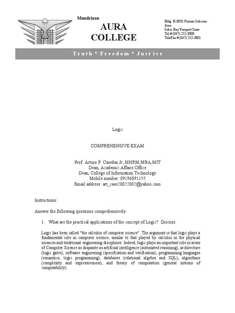 Comprehensive Exam For Logic Done Pdf Logic Computer Science