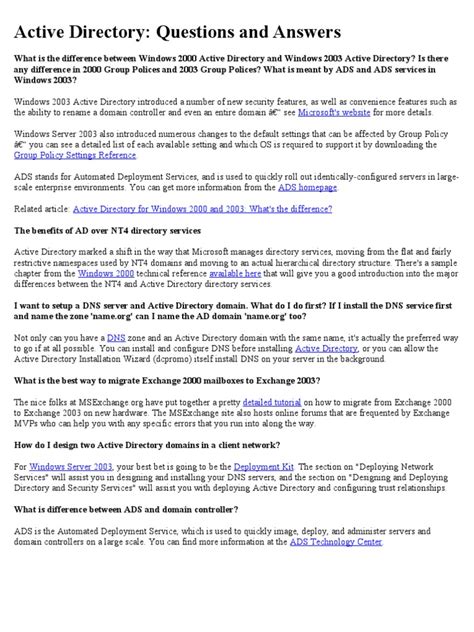 Active Directory Questions And Answers Pdf Active Directory