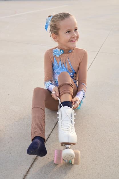 Premium Photo Full Body Of Adorable Girl In Leotard Looking Into Distance With Smile While