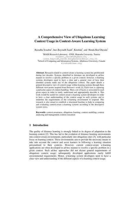 Pdf A Comprehensive View Of Ubiquitous Learning Context Usage In Context Aware Learning System