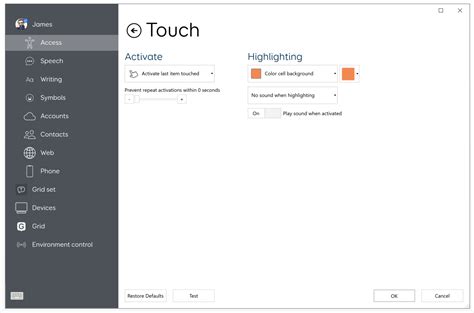 Touch Settings In Grid 3 Smartbox Hub