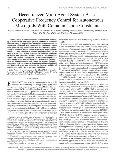 Pdf Decentralized Multi Agent System Based Cooperative Frequency Control For Autonomous