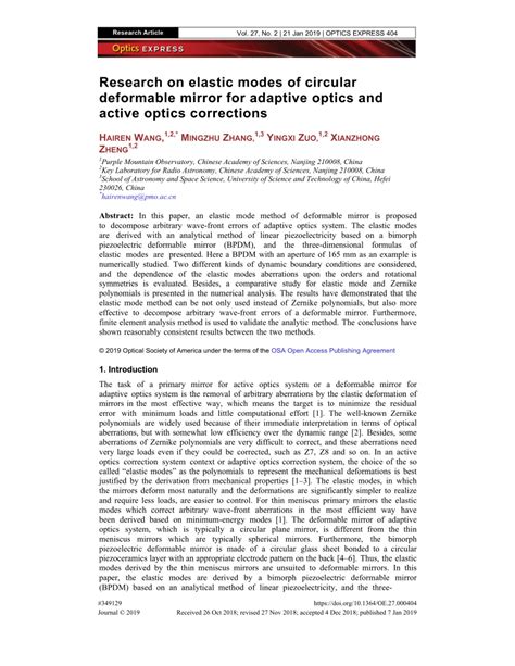 Pdf Research On Elastic Modes Of Circular Deformable Mirror For