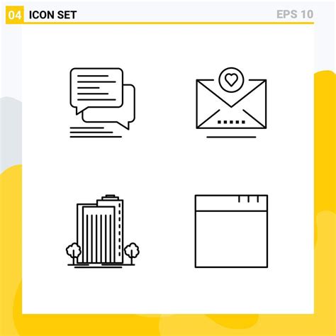 Pack Dicônes Vectorielles Stock De 4 Signes Et Symboles De Ligne Pour Le Chat Vert Sms Coeur