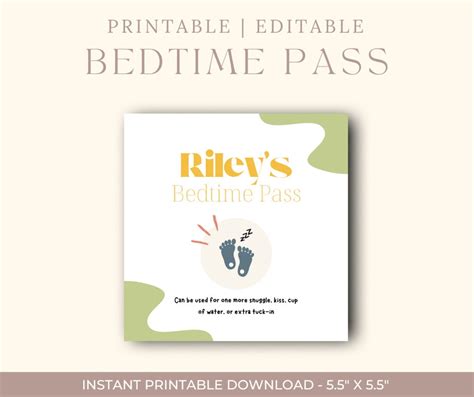 Editable Printable Neutral Bedtime Pass Ticket To Get Out Of Bed Stay In Your Bed