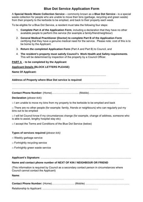 Pdf Blue Dot Service Application Form Version 1 Word Blue Dot Service Application Form