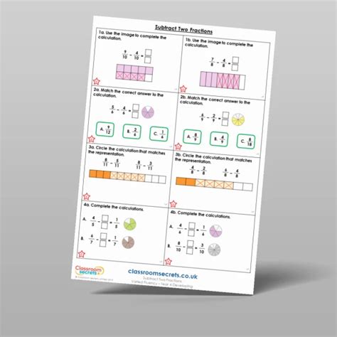 Year 4 Subtract 2 Fractions Varied Fluency Resource Classroom Secrets