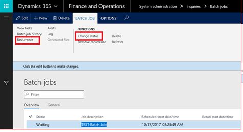 create a batch job in d365 ax and create new batch job alert