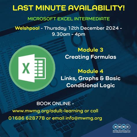 Last Minute Availability Free Excel Intermediate Thursday 12th December 2024 Cost Free To