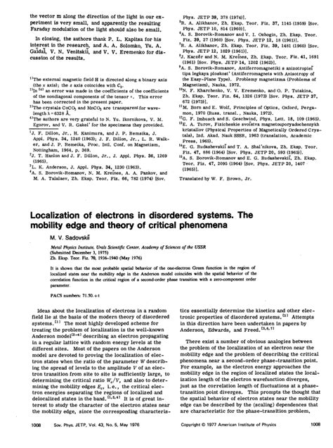 Pdf Localization Of Electrons In Disordered Systems The Mobility