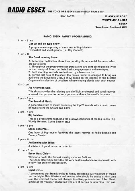 Offshore Radio Programme Schedules Offshore Radio Programme Schedules