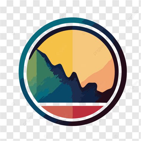 태양과 산이 있는 다채로운 로고 벡터 흰색 배경에 경계의 단순한 다채로운 아이콘 그림자 없음 작은 프레임 중앙 Png 일러스트 및 벡터 에 대한 무료 다운로드