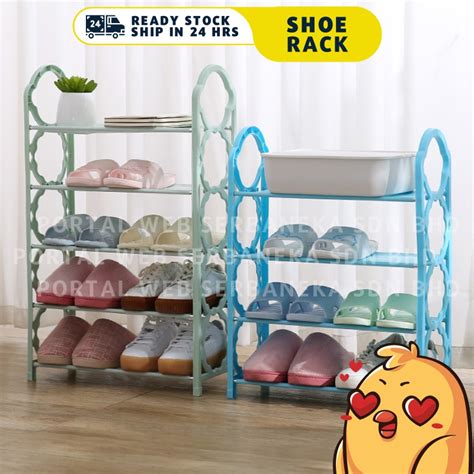Rak Kasut 5 Tier Shoe Rack Minimalistic Shoe Storage Diy Portable Rack Rak Kasut Shopee Malaysia