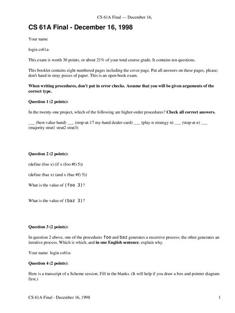Oop Language The Structure And Interpretation Of Computer Program Exams Docsity