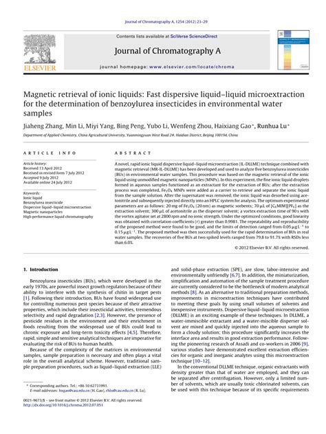 Pdf Magnetic Retrieval Of Ionic Liquids Fast Dispersive Liquidliquid Microextraction For The