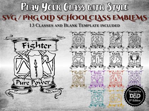 Dnd Class Emblems Svg Png Every Class Icon Incl Artificer Graphic Hand Drawn Print Accessory