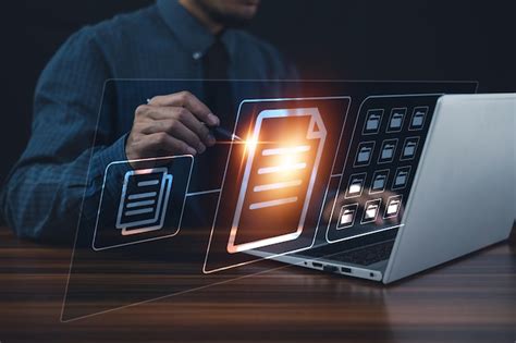 Premium Photo Businessman Using Computer For Dms Documents Management And Erp Software For