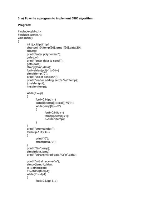 A To Write A Program To Implement Crc Algorithm Program Pdf