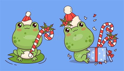 Christmas Frog With T With Striped Candy Cane With Holly Set