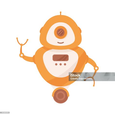 인공 지능 벡터 일러스트레이션으로 웃는 얼굴을 가진 현대 로봇과 휴머노이드 봇 로봇에 대한 스톡 벡터 아트 및 기타 이미지 로봇 바퀴 개념 Istock