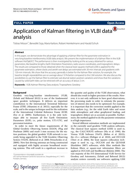 pdf application of kalman filtering in vlbi data analysis
