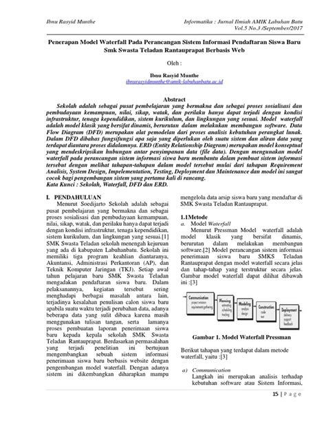 Penerapan Model Waterfall Pada Perancangan Sistem Informasi Pendaftaran Siswa Baru Smk Swasta