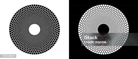 원형에 사각형이 있는 추상적인 배경 아트 디자인은 로고 또는 아이콘으로 나선형입니다 흰색 바탕에 검은색 그림과 검은색 면에 똑같이 흰색 그림 직사각형에 대한 스톡 벡터 아트