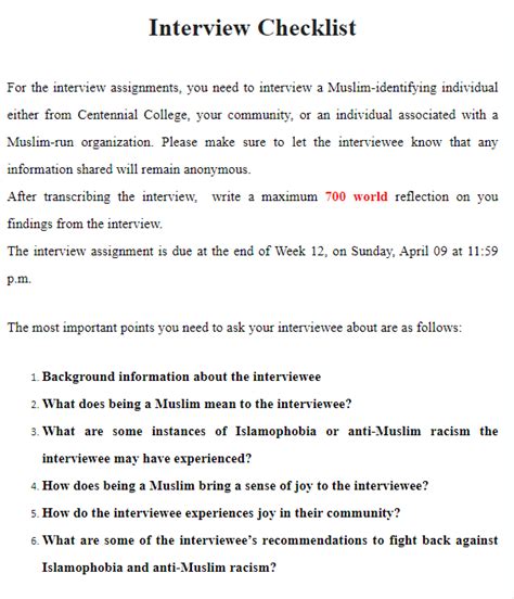 Interview Checklist For The Interview Assignments Chegg