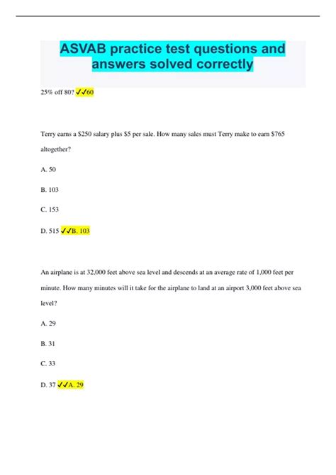 Asvab Practice Test Questions And Answers Solved Correctly Asvab