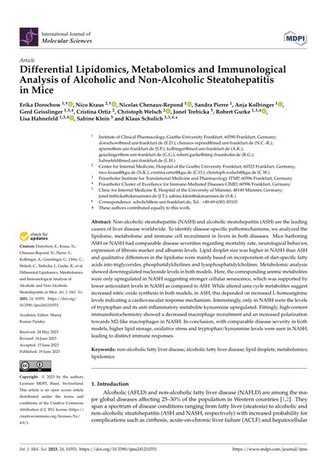 Pdf Differential Lipidomics Metabolomics And Immunological Analysis Of Alcoholic And Non
