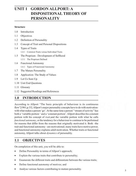 Unit 1 Gordon Allport A Dispositional Theory Of Personality
