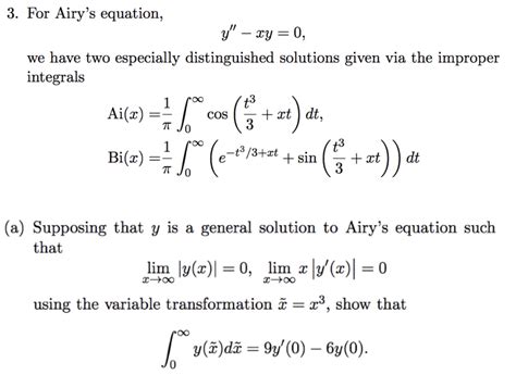 solved 3 for airy s equation we have two especially