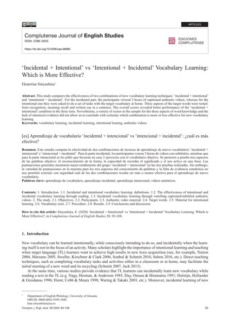 Pdf ‘incidental Intentional Vs ‘intentional Incidental Vocabulary Learning Which Is